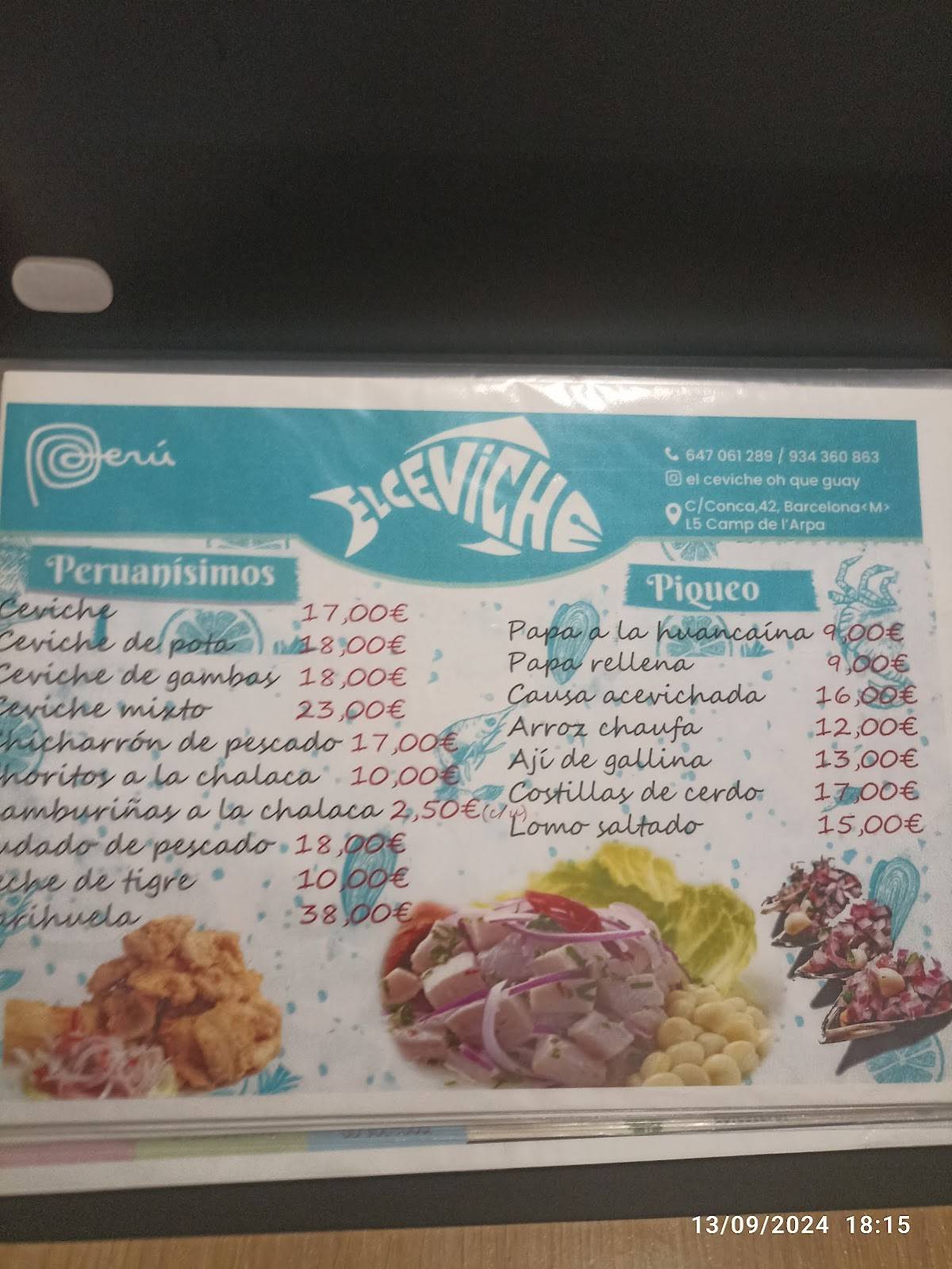 Carta del restaurante El CEVICHE OH K GUAY, Barcelona