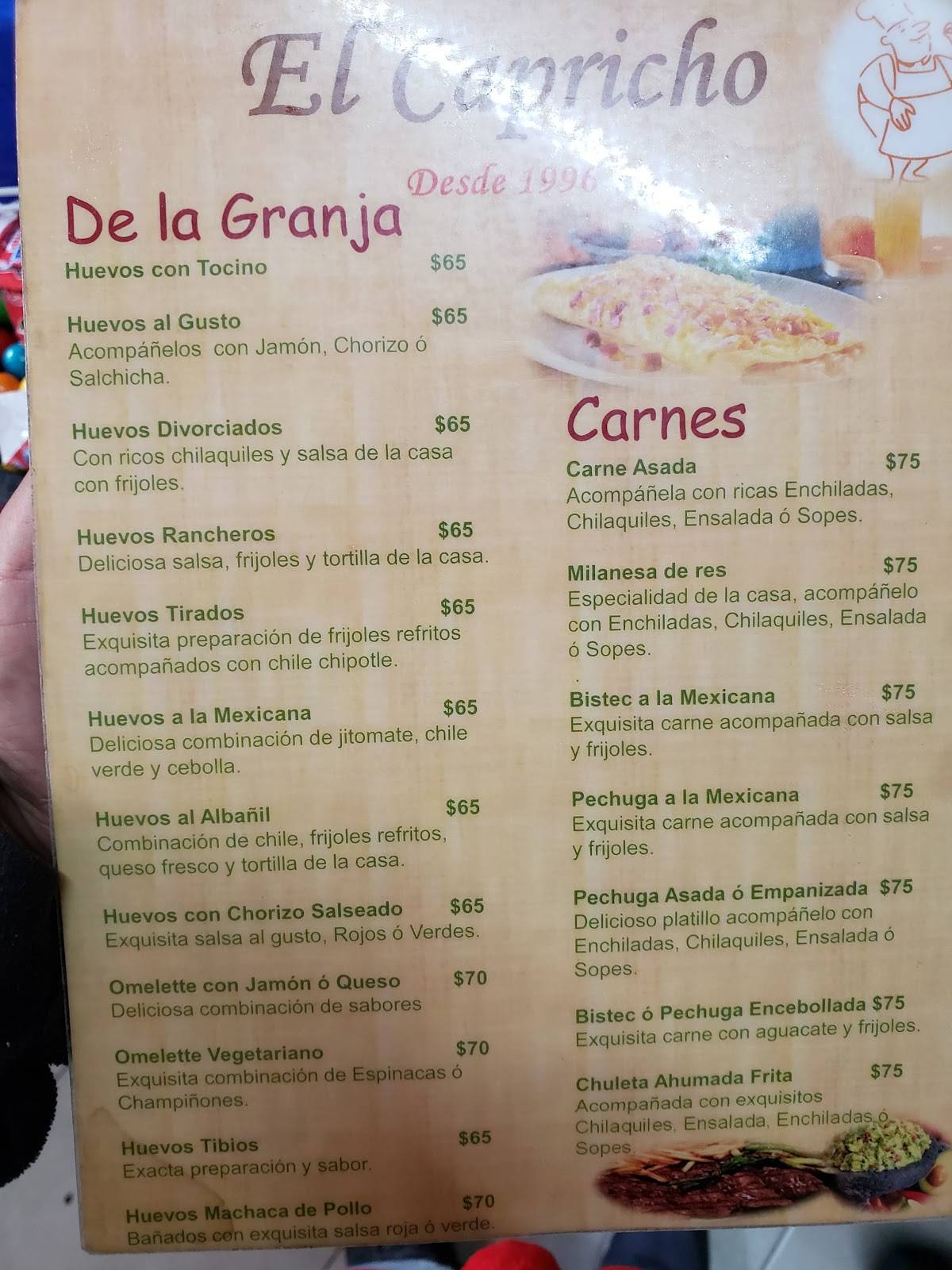 Carta de Restaurante El Capricho, Cuautitlán Izcalli, Centro Urbano Pte ...
