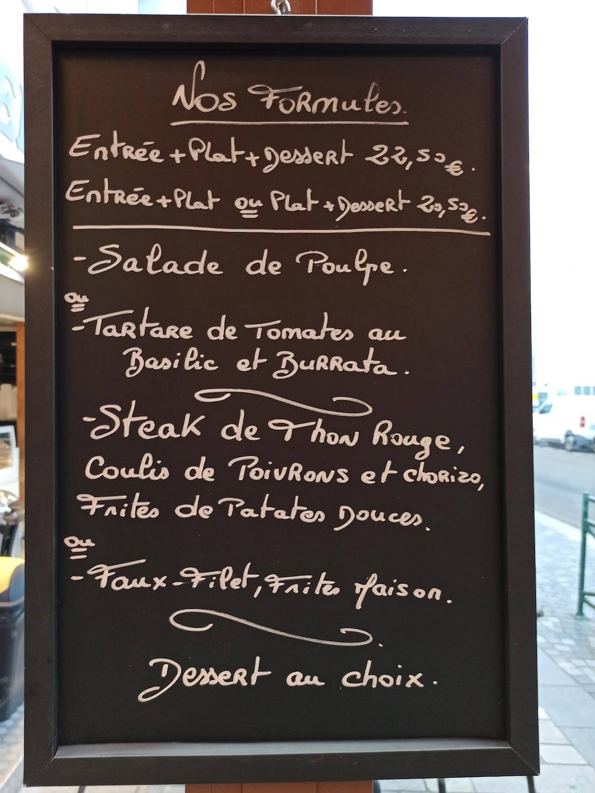 Menu au el castello restaurant, Les Sables-d'Olonne