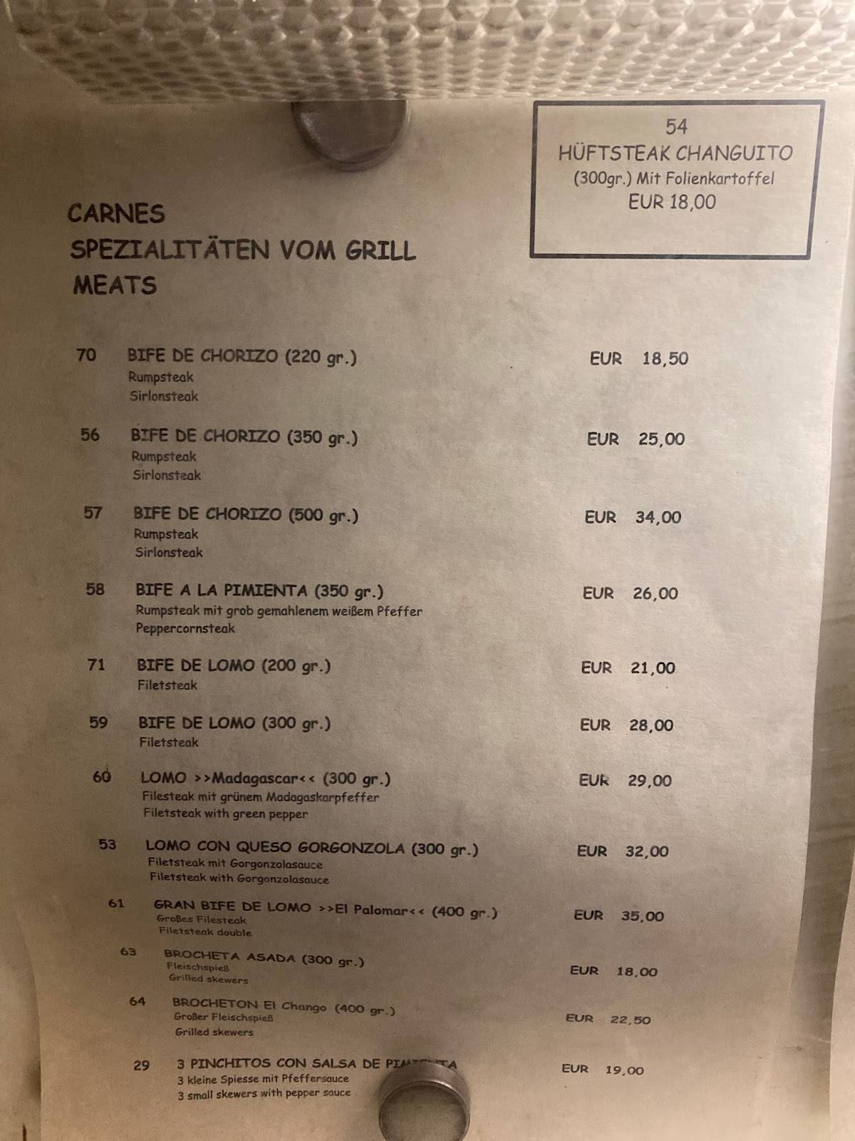 Speisekarte von El Chango steakhaus, Köln, Bolzengasse 9 50667 Köln
