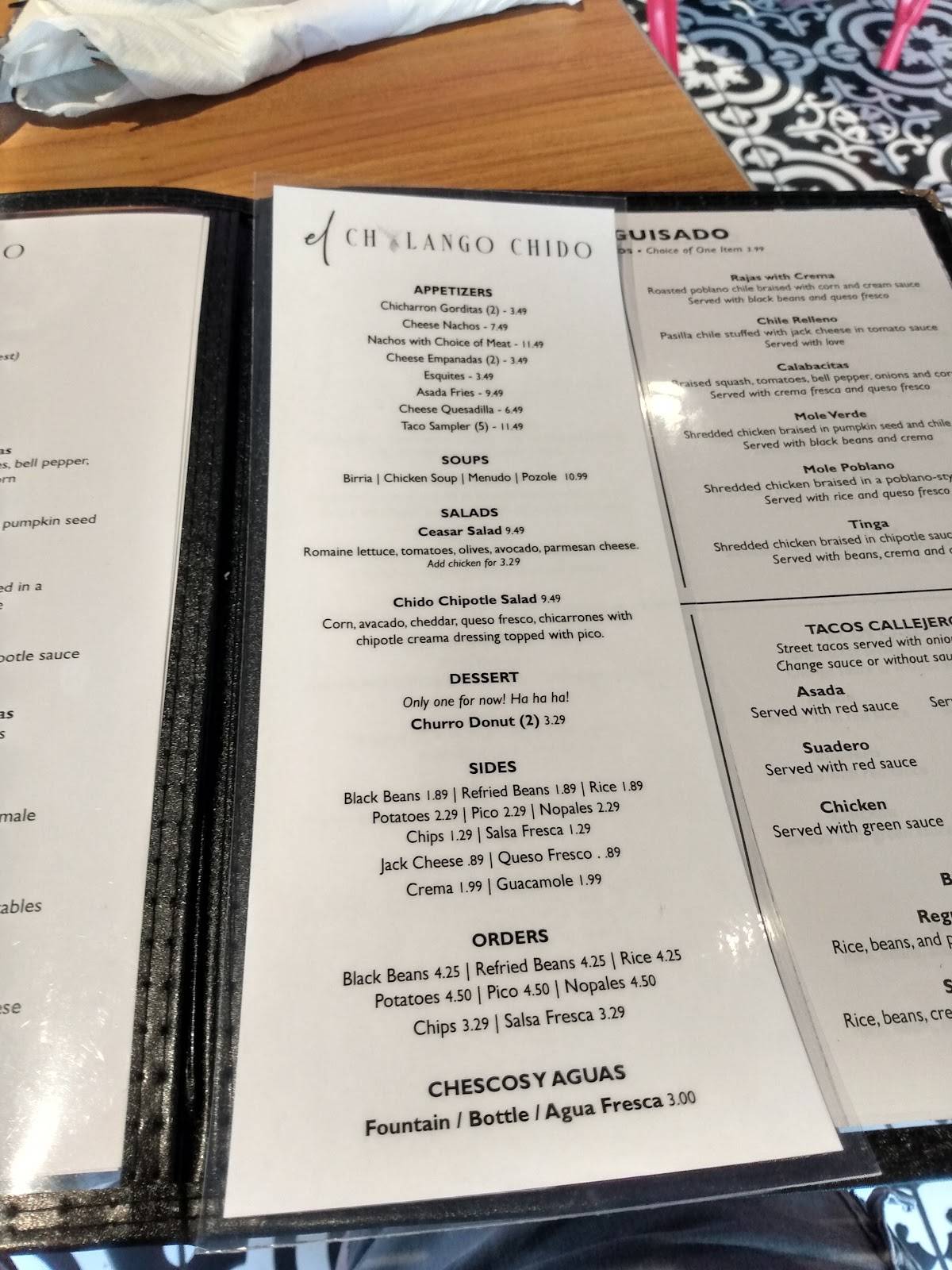 Menu at El Chilango Chido restaurant, Stockton