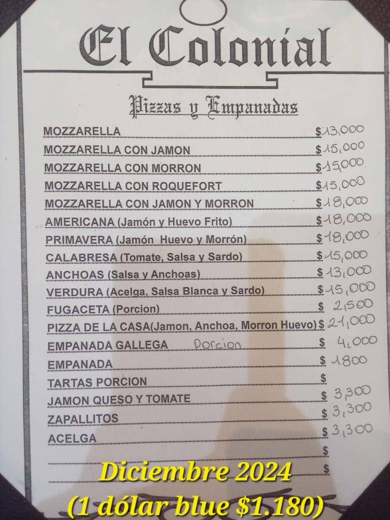 Carta del restaurante El Colonial bodegon, Quilmes, Av. 12 del Octubre 197