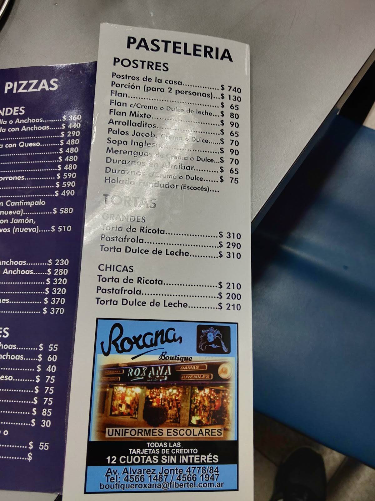 Carta de Pizzería El Fortín, Buenos Aires, Av. Álvarez Jonte 5299
