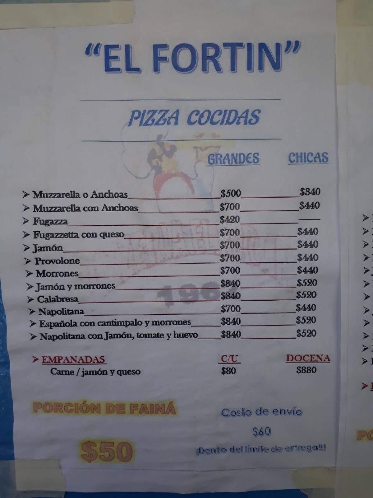 Carta de Pizzería El Fortín, Buenos Aires, Av. Álvarez Jonte 5299