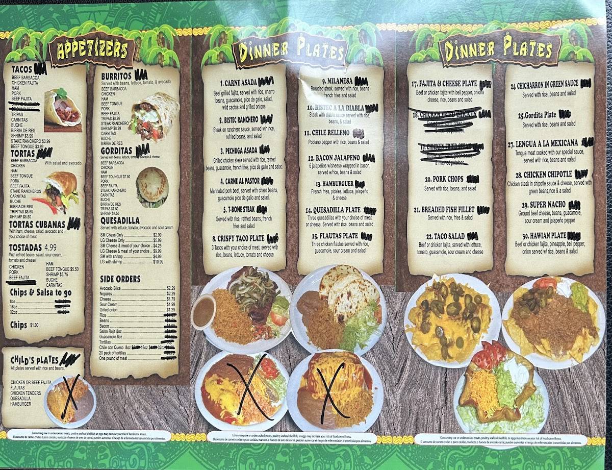 Menu at El Green Chile Restaurant and Meat Market, Cameron