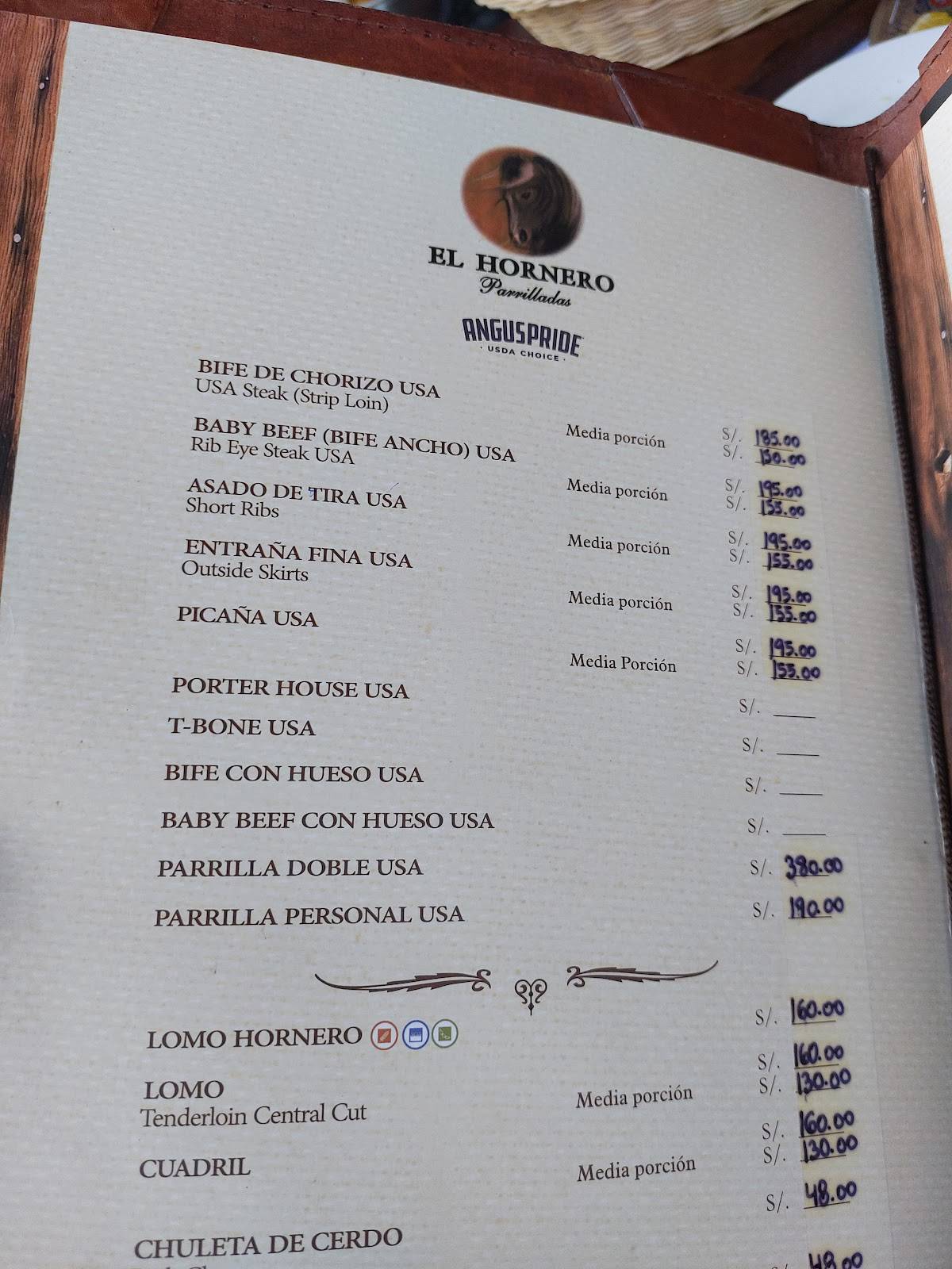 Carta de barbacoa El Hornero, Lima, Av. Dos de Mayo 758