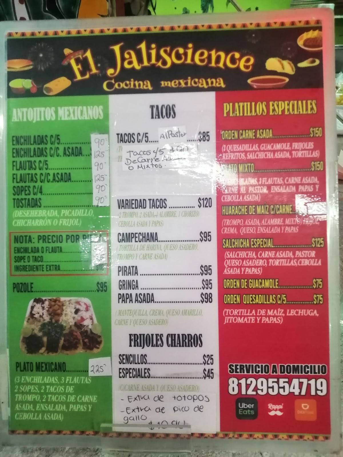 Menu at El Jalisciense "Cocina Mexicana" restaurant, San Nicolás de los ...