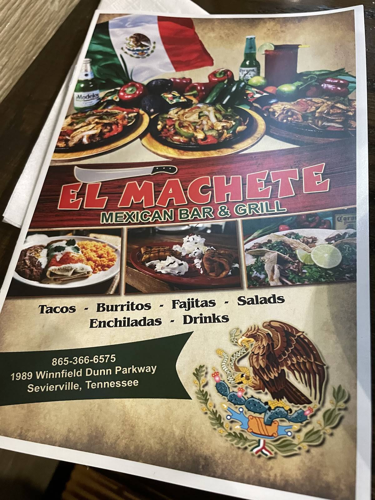 Menu at El Machete Mexican Bar and Grill, Sevierville