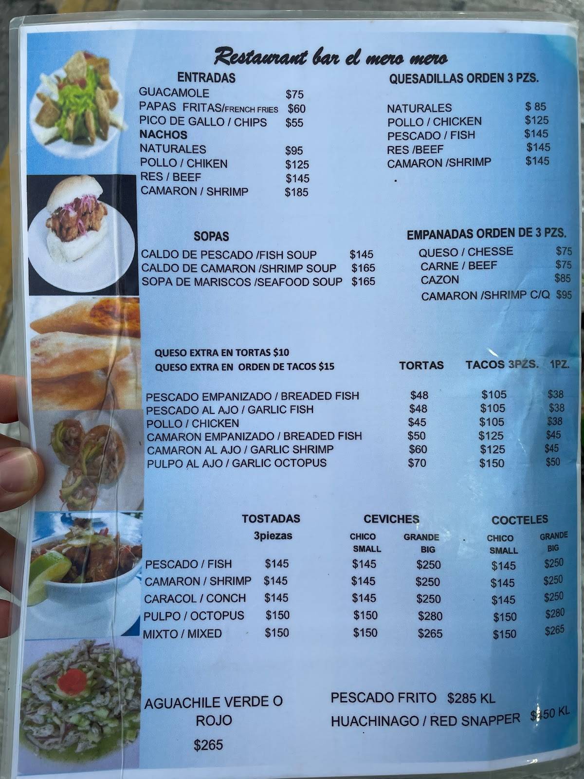 Menu at El Mero Mero restaurant, San Miguel de Cozumel