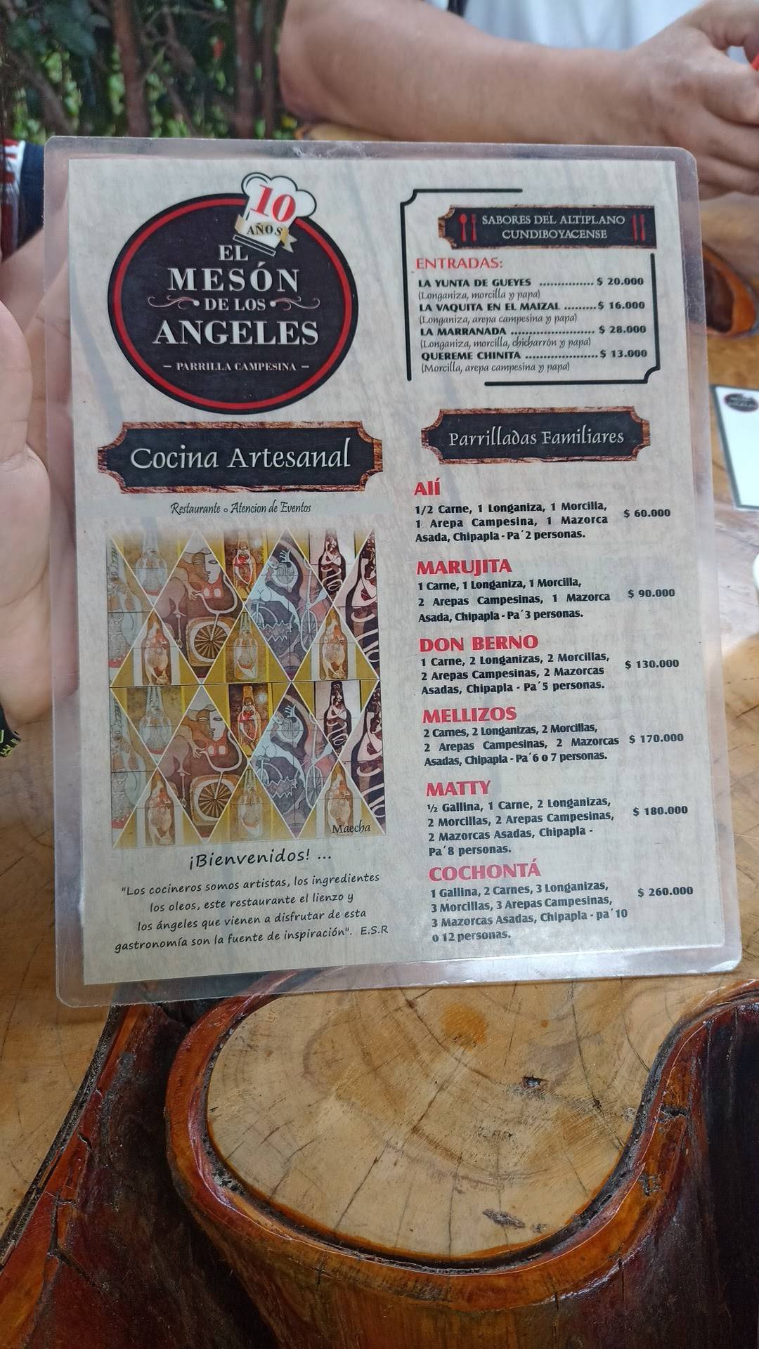 Carta del restaurante El Meson De Los Angeles, Machetá