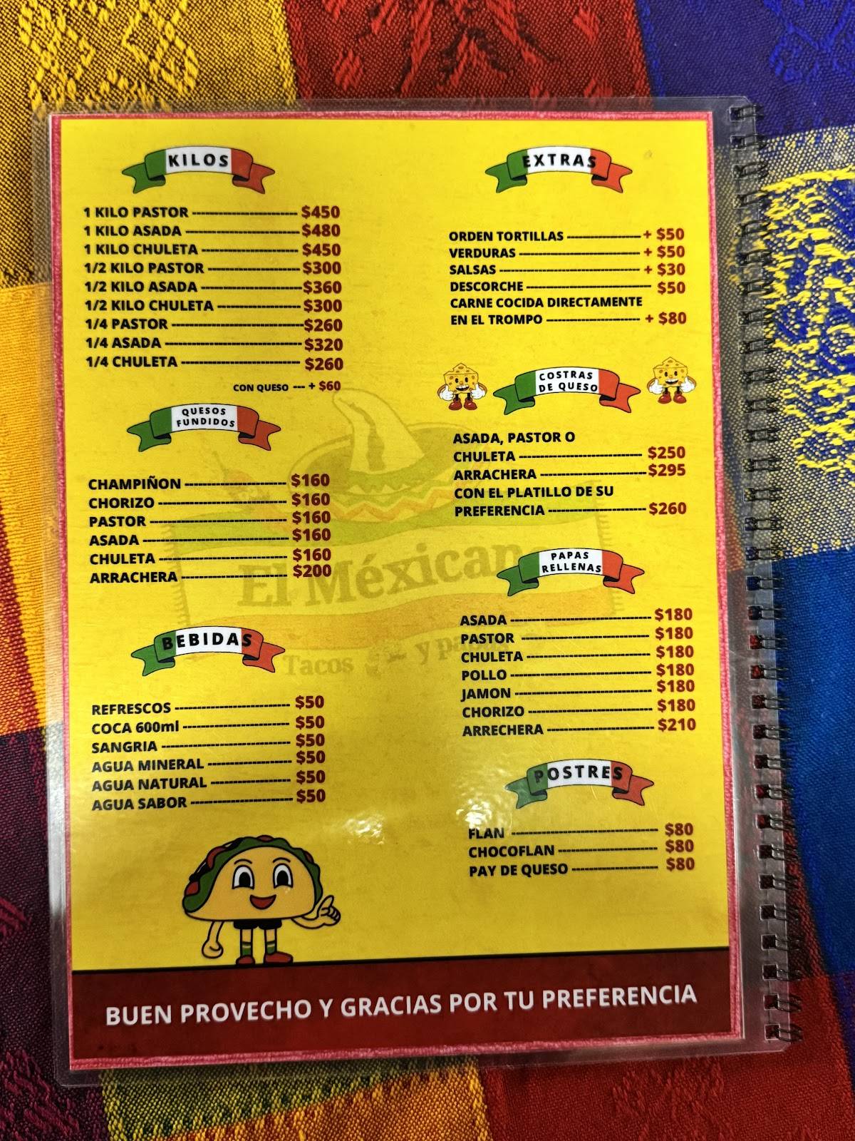 Carta del restaurante El Mexicano Tacos y Papas, San José del Cabo
