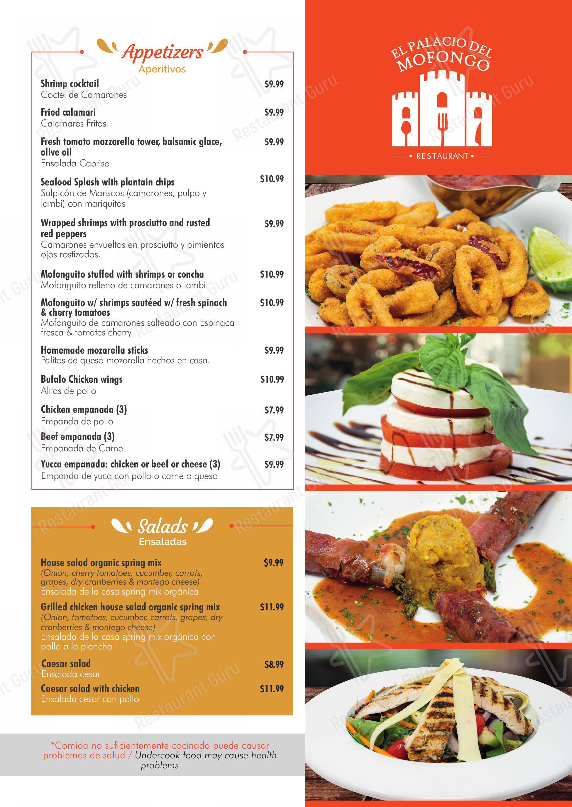 Menu at El Palacio del Mofongo restaurant, Royal Palm Beach