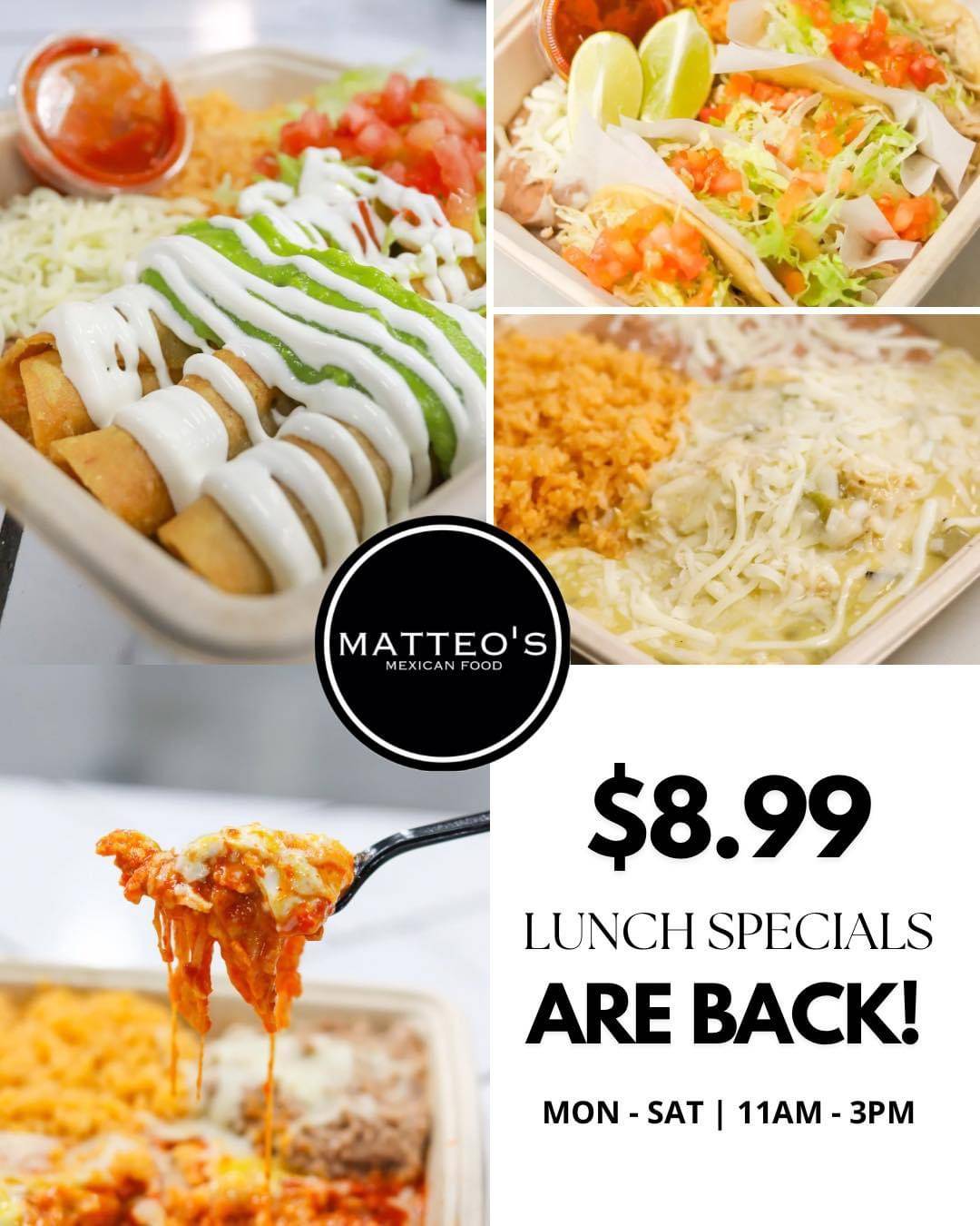 Menu at Matteo's Mexican Food restaurant, El Paso