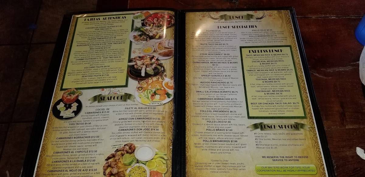 Menu at El Presidente restaurant, Covington