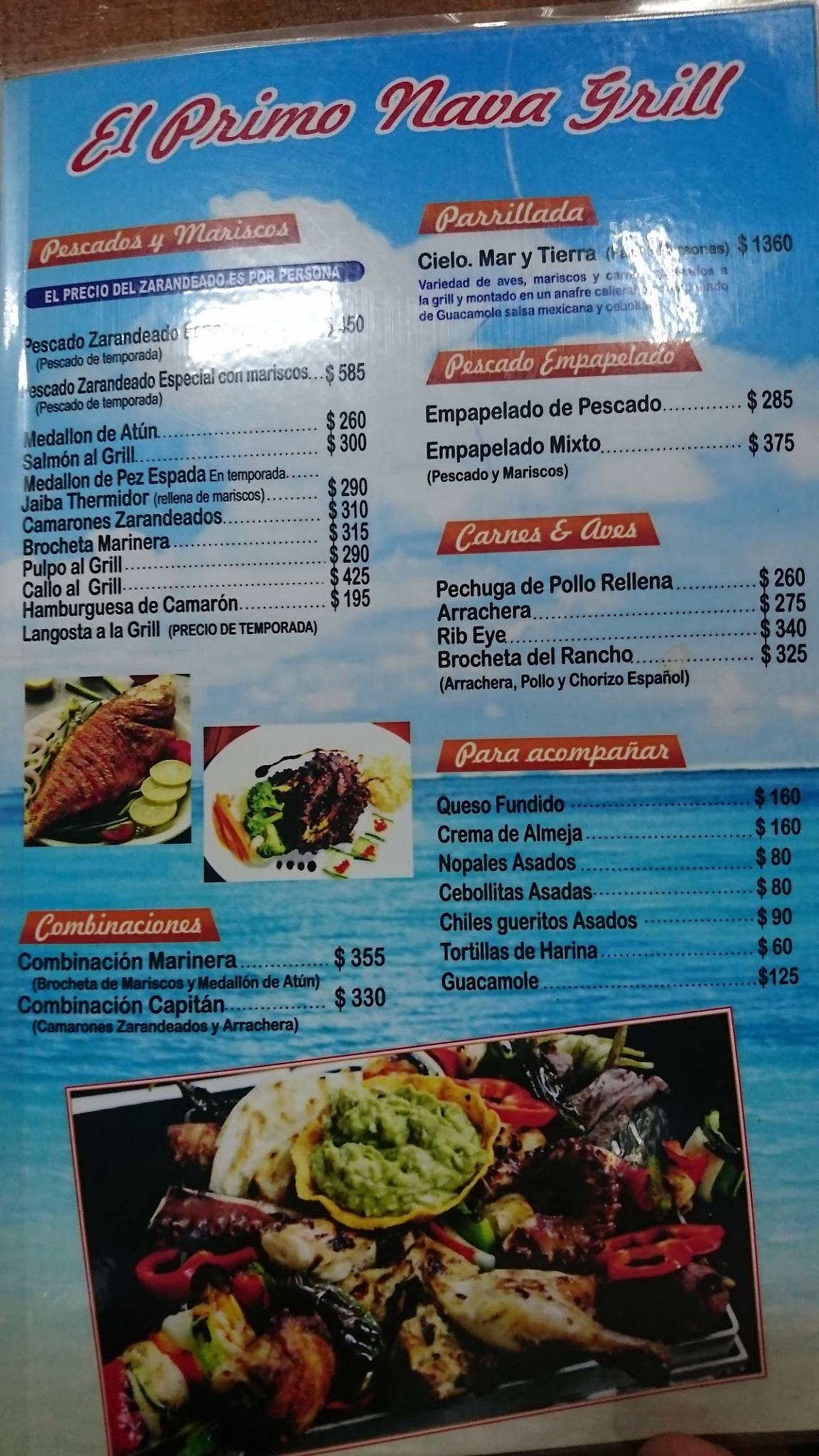 Carta de Restaurante El Primo Nava, Ensenada