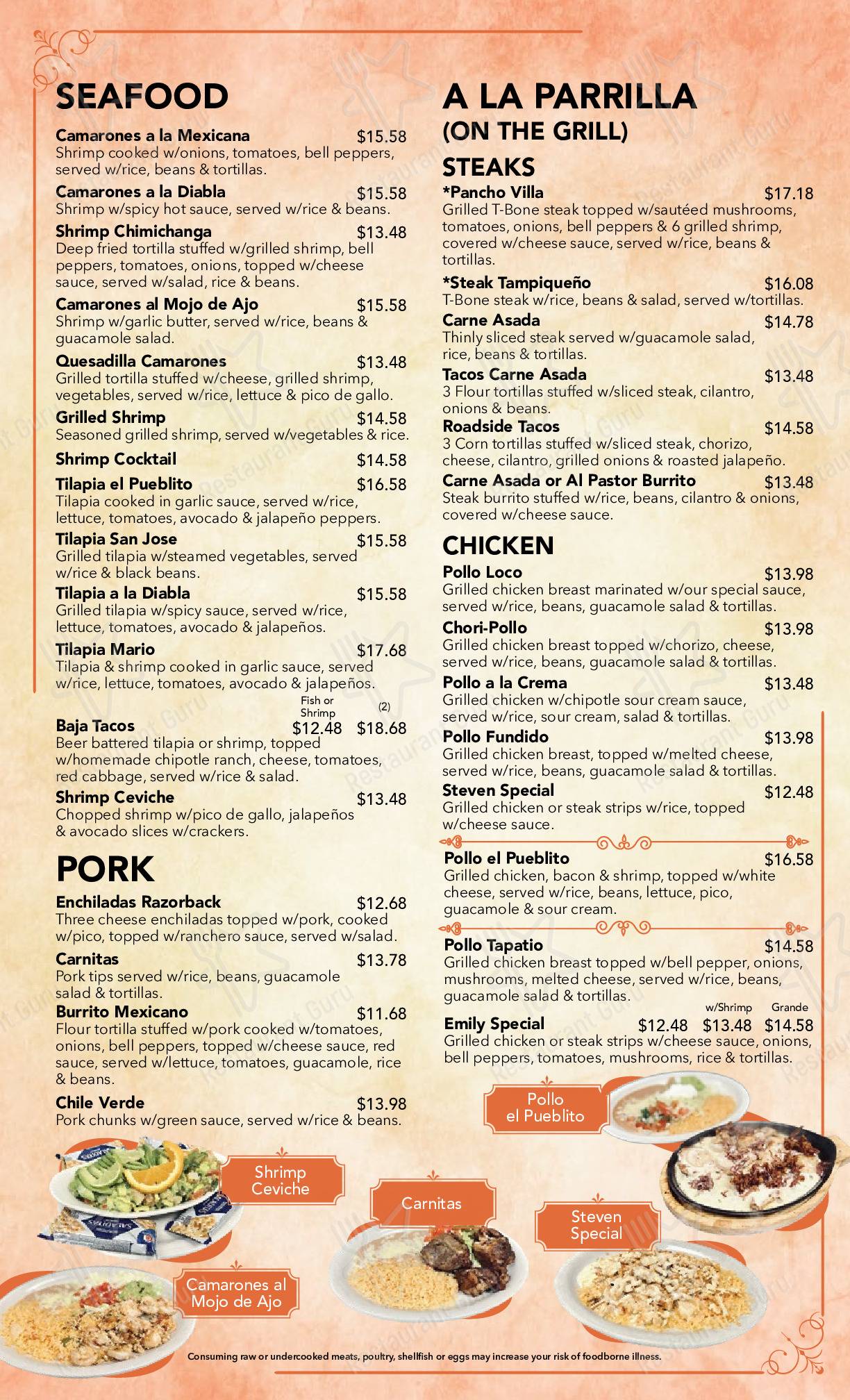 Menu at El Pueblito Mexican Restaurant, Centerton