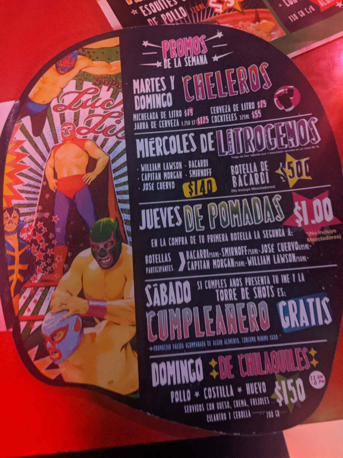 Carta de "El Ring" Restaurante y Bar Lindavista, Ciudad de México