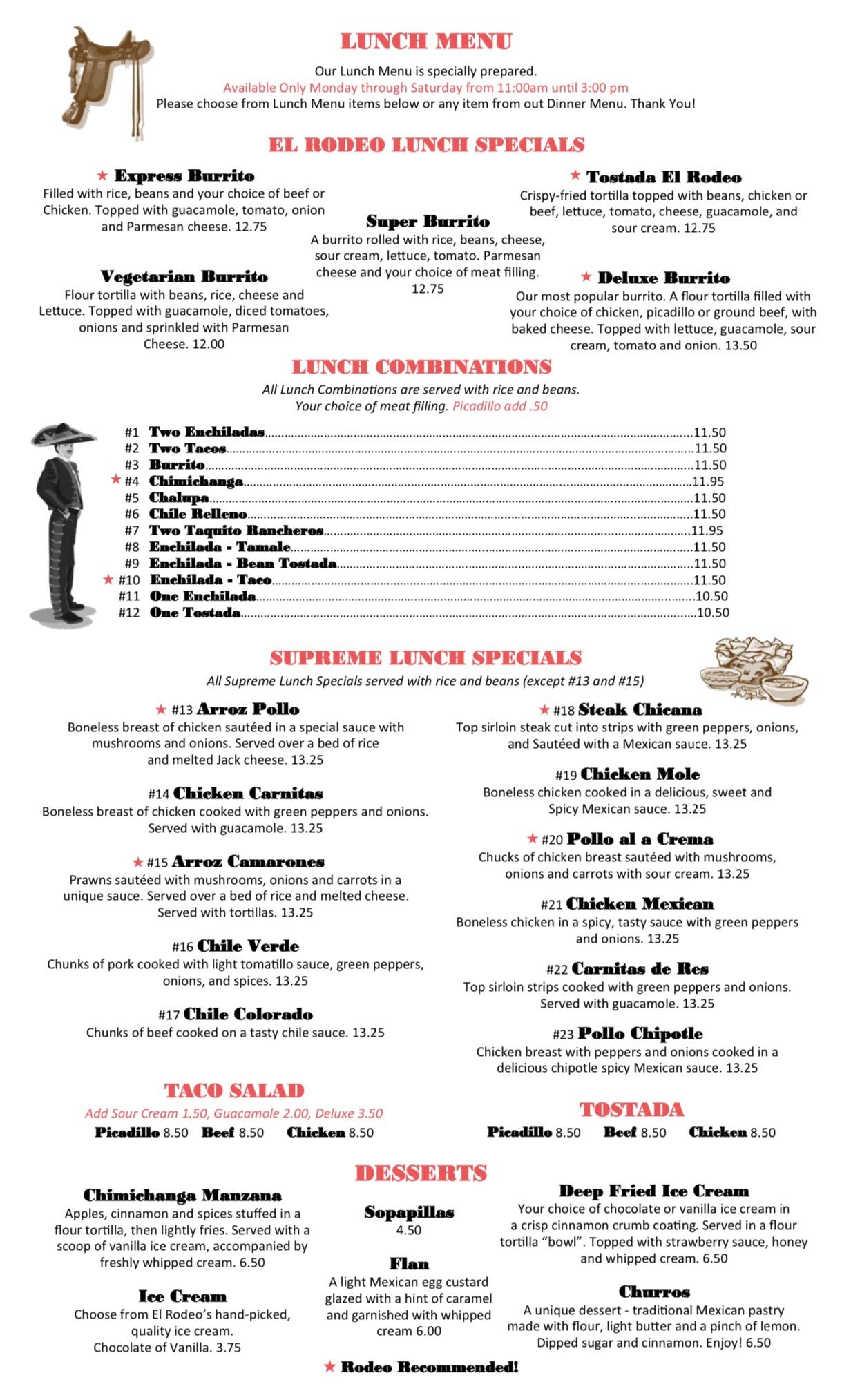 Menu at El Rodeo restaurant, Cheney