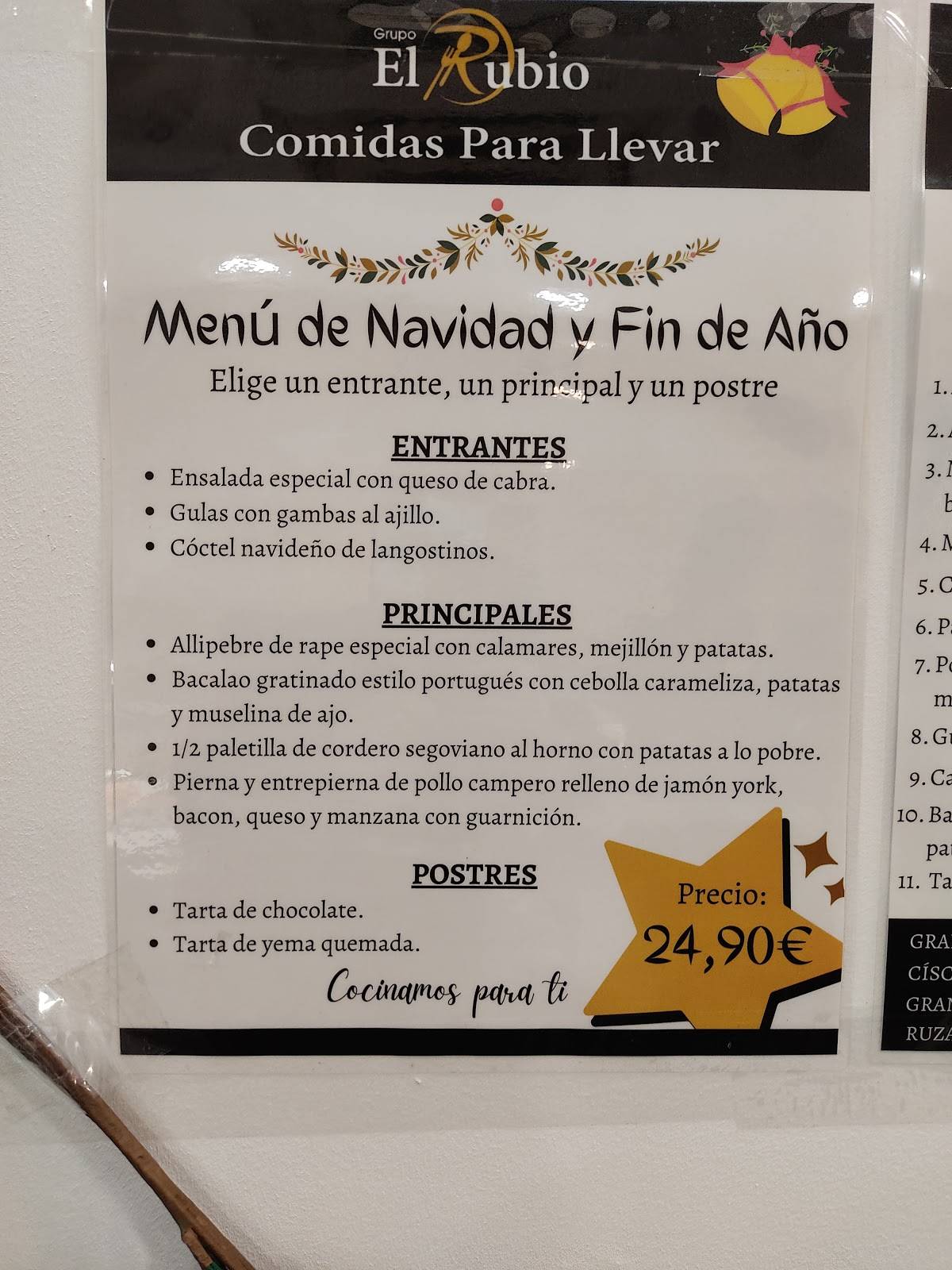 Carta del restaurante El Rubio Comidas Para Llevar, Valencia, Carrer ...