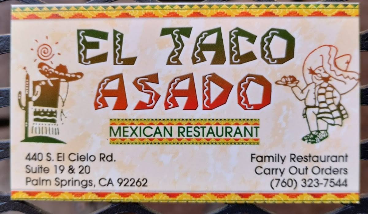 Menu at El Taco Asado restaurant, Palm Springs