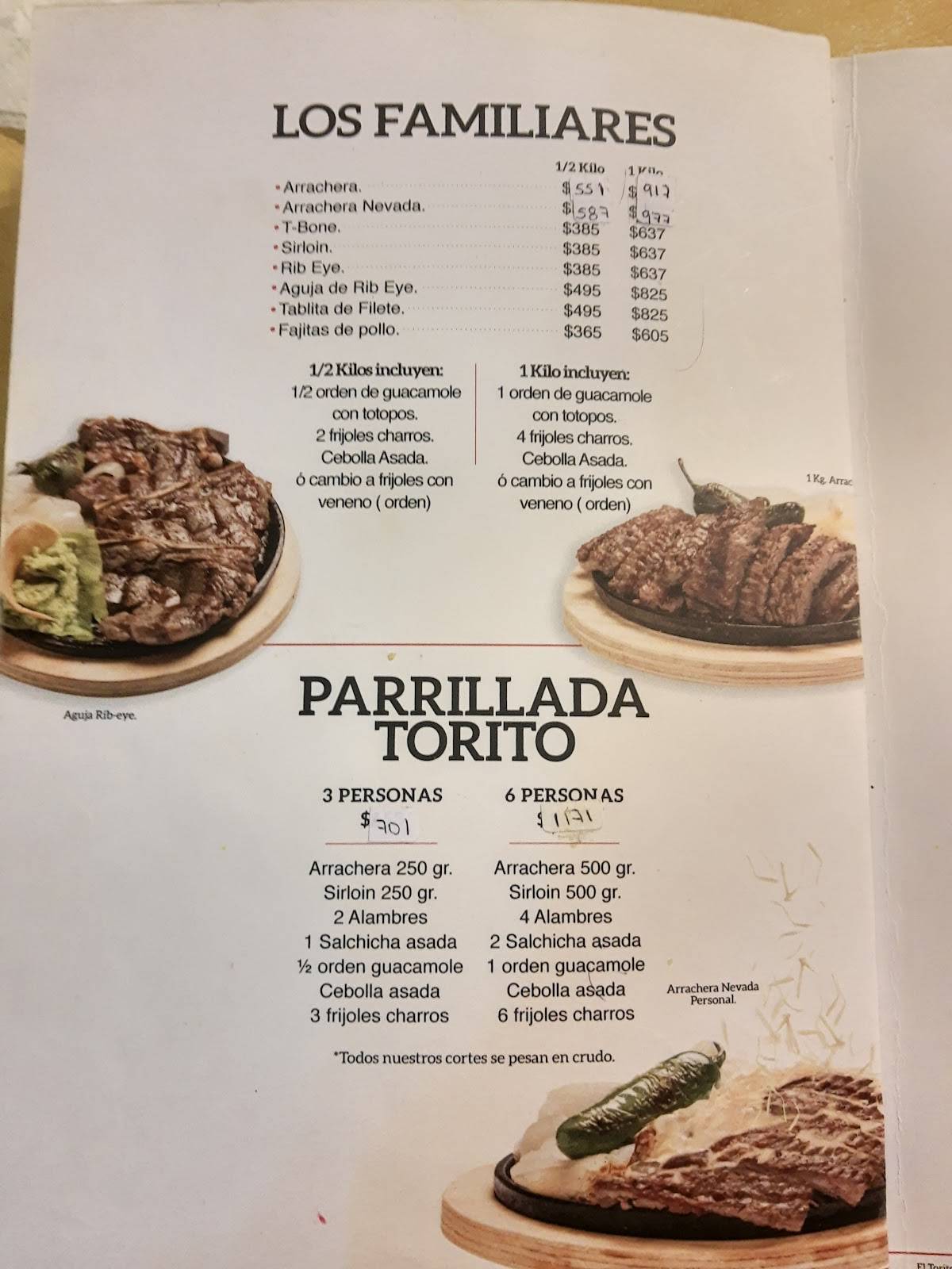 Carta de El Torito Restaurante, Monterrey, Av. Gonzalitos 3101