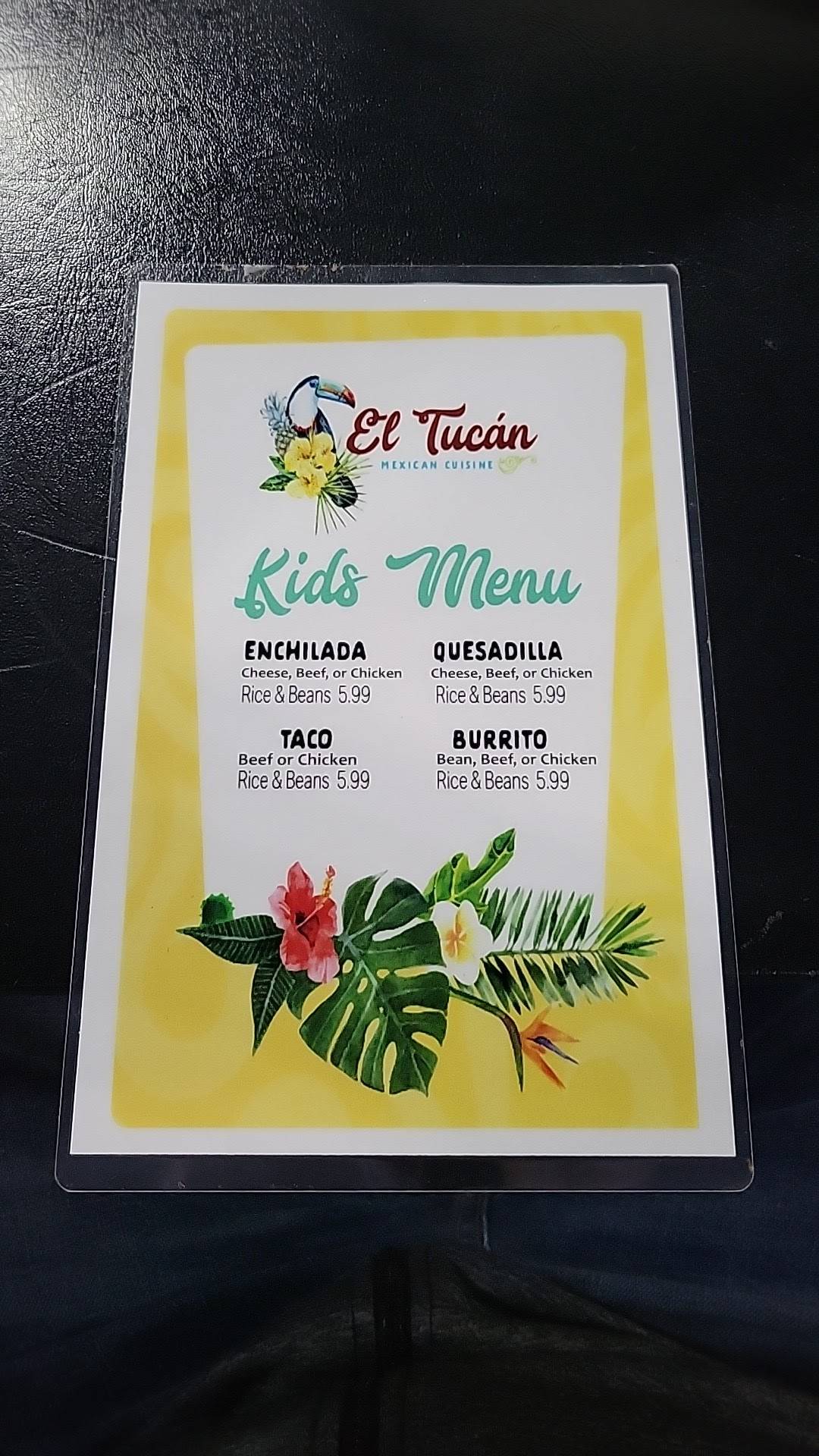 Menu at El Tucán Authentic Mexican Cuisine restaurant, Odessa