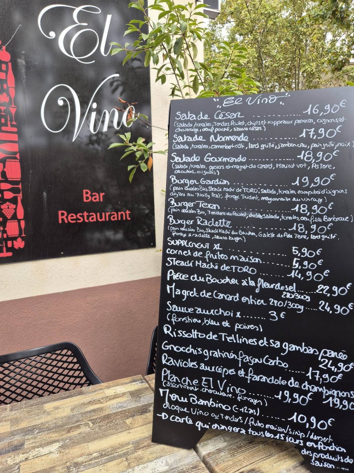 Menu au El Vino Bar-Restaurant, Bernis