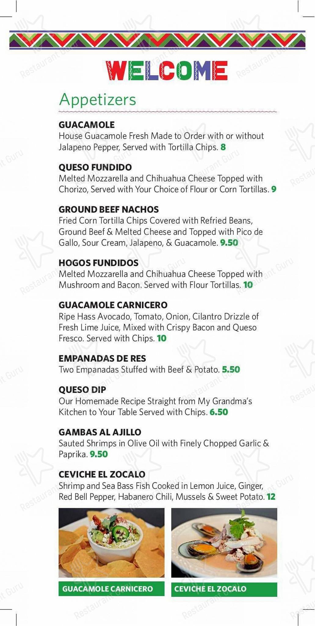 Carta de El Zocalo Mexican Restaurant - Sanford, Sanford