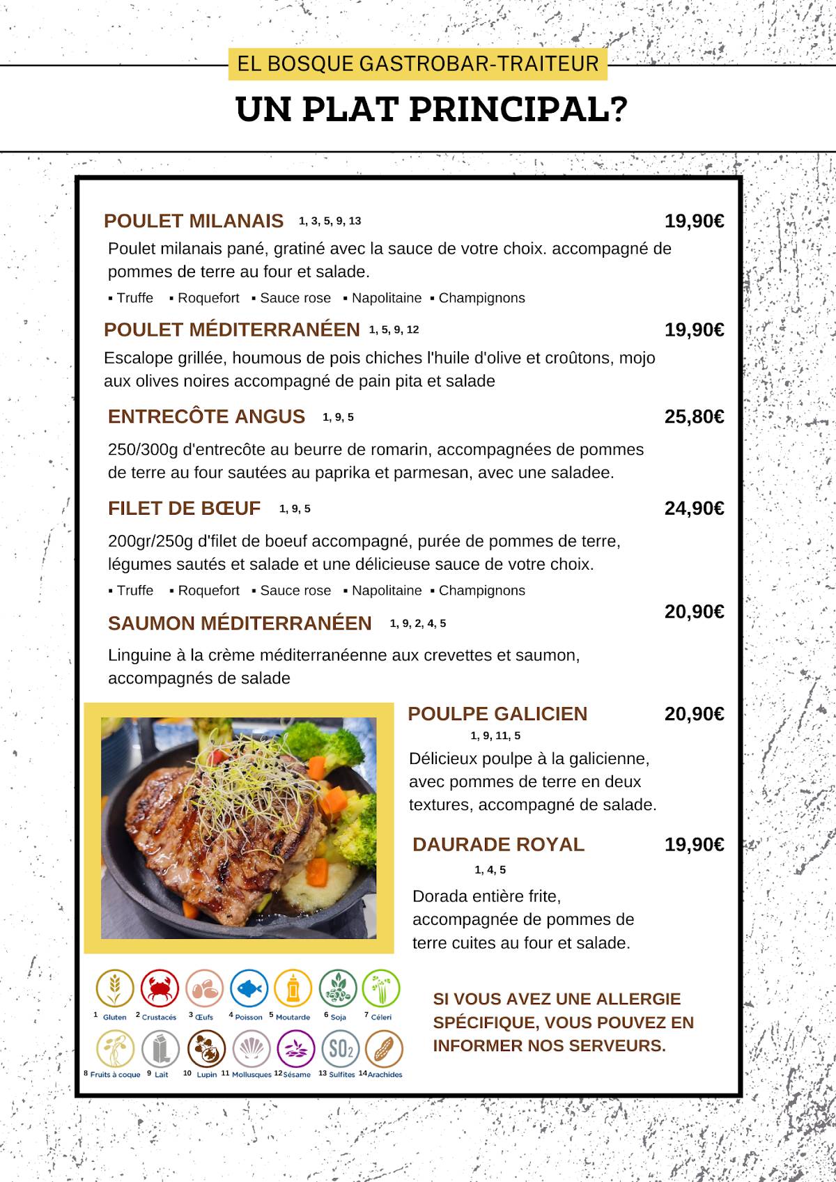 Menu au El bosque gastro Bar, France