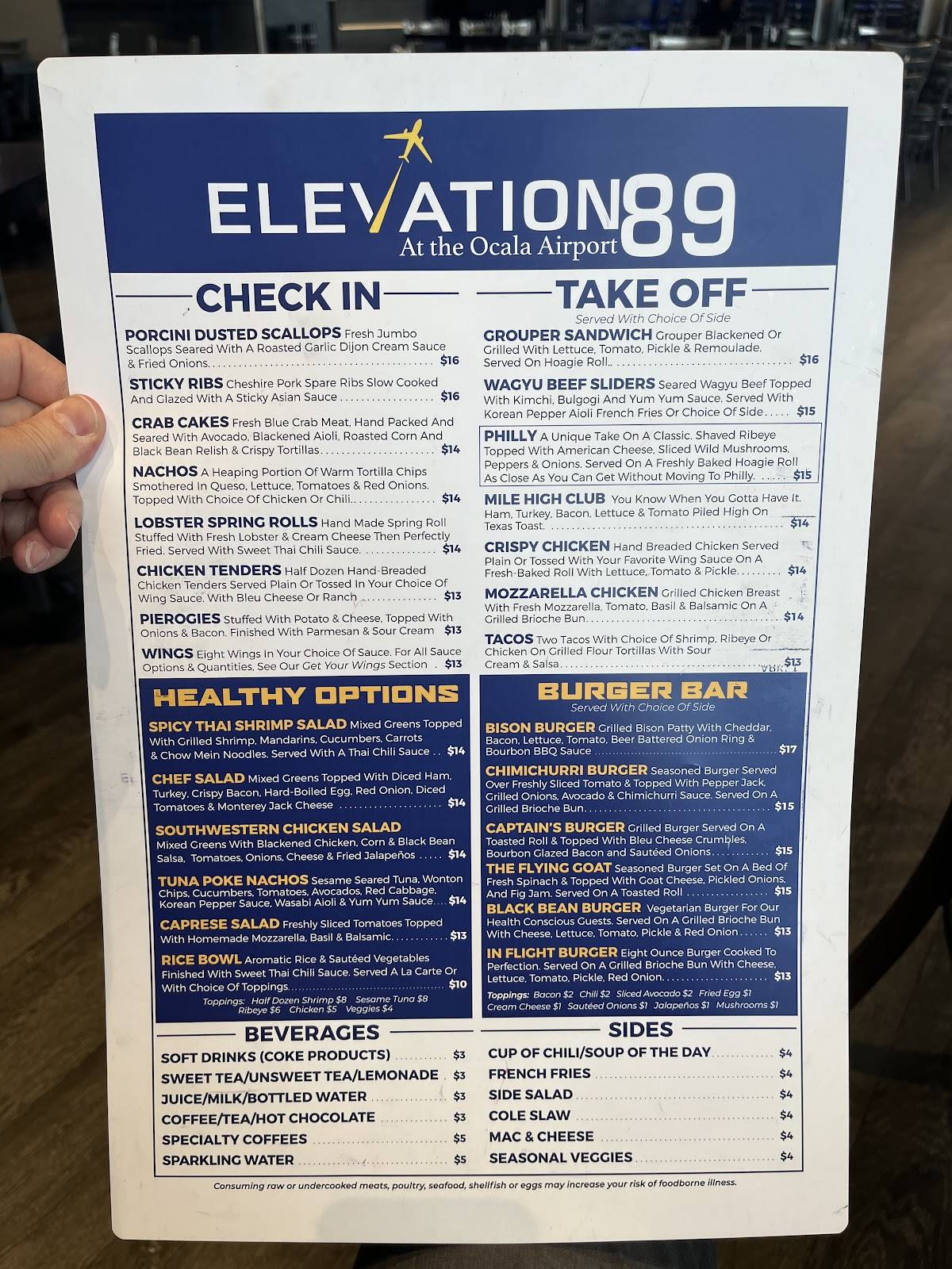 Menu at Elevation 89 restaurant, Ocala