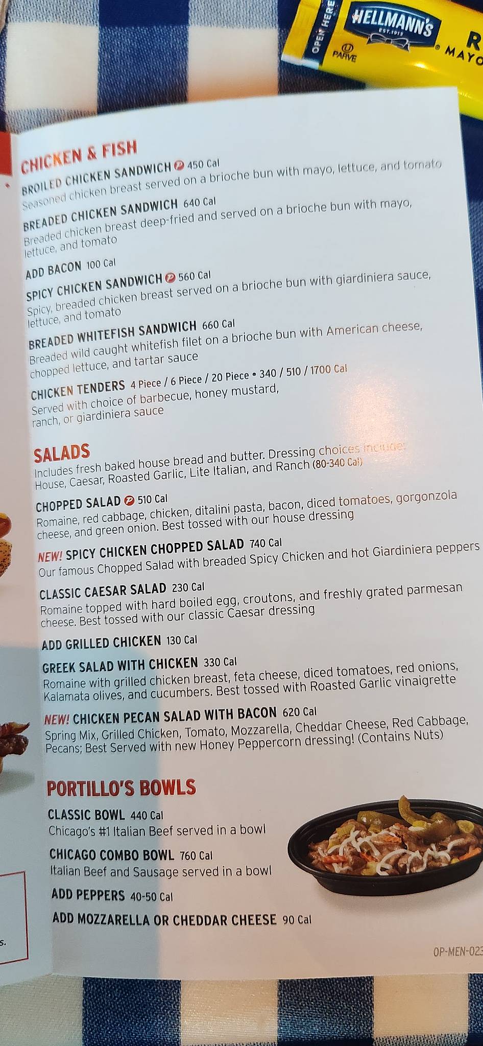 Menu at Portillo's Elgin restaurant, Elgin