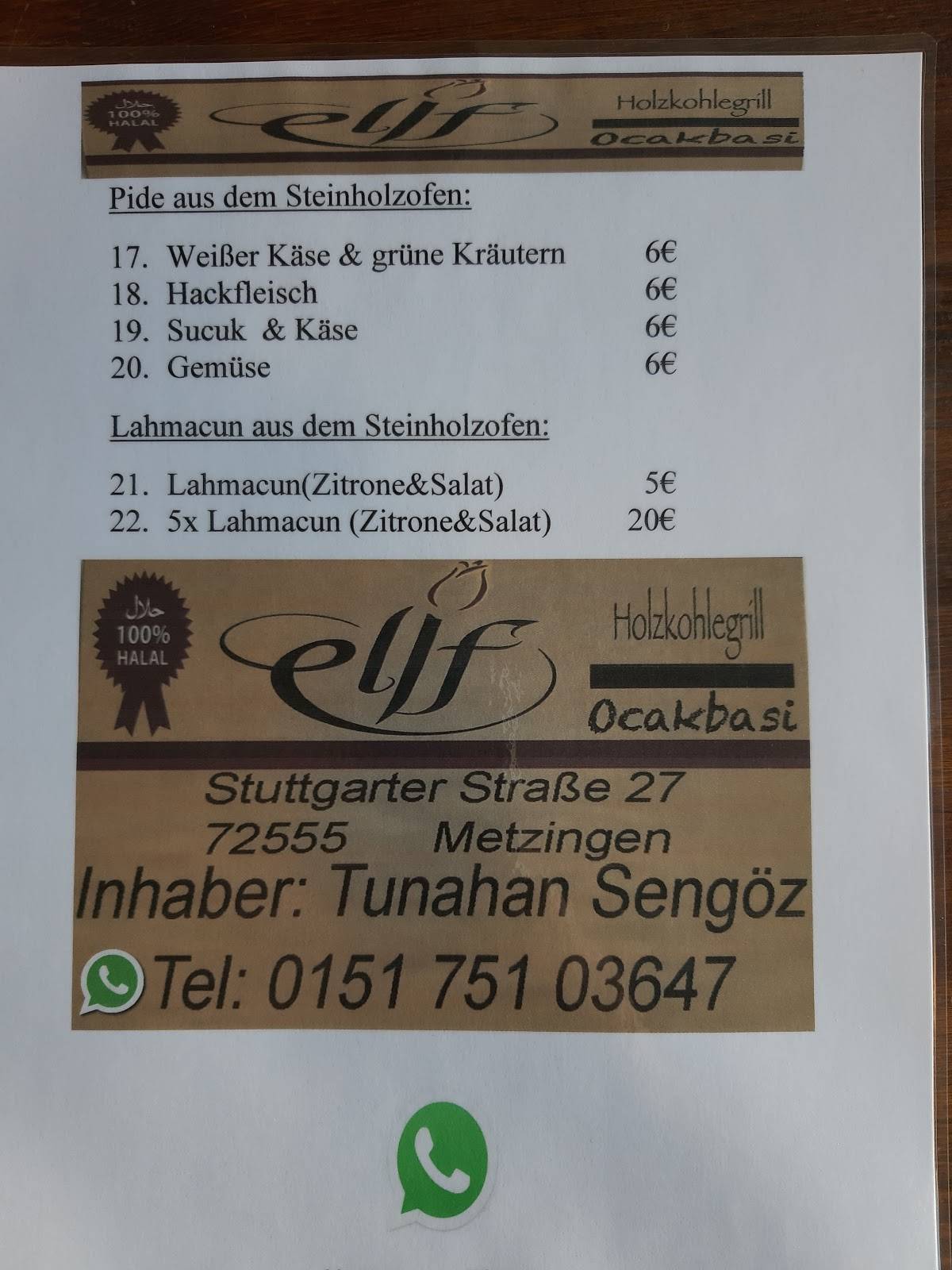 Carta del restaurante Elif kebab haus, Metzingen