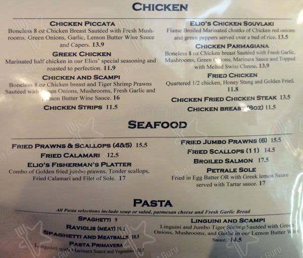 Menu at Elios Family Restaurant, San Leandro