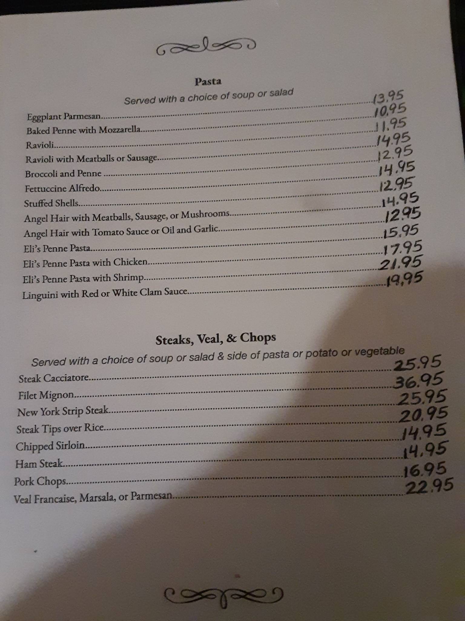 Menu at Eli's Place steakhouse, West Hazleton, 139 N Broad St