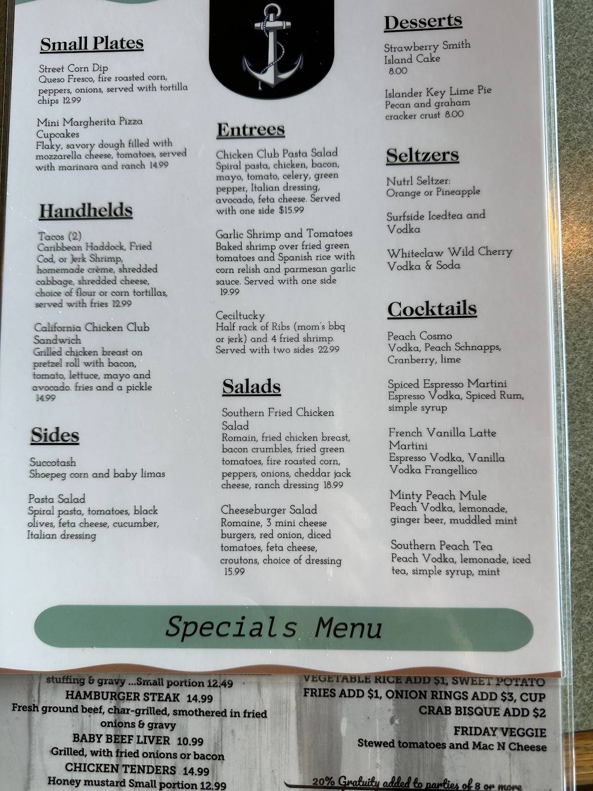 Menu at Baker's Restaurant, Elkton, Augustine Herman Hwy