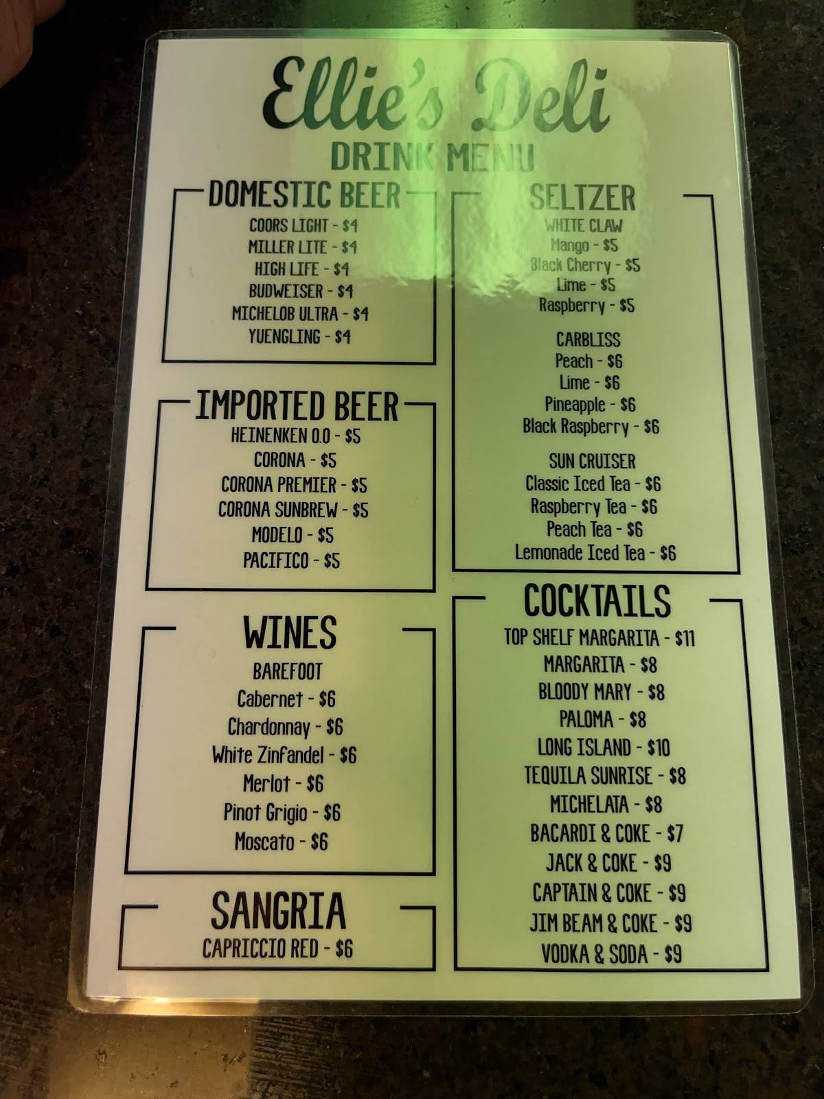Menu at Ellie's Deli restaurant, Antioch