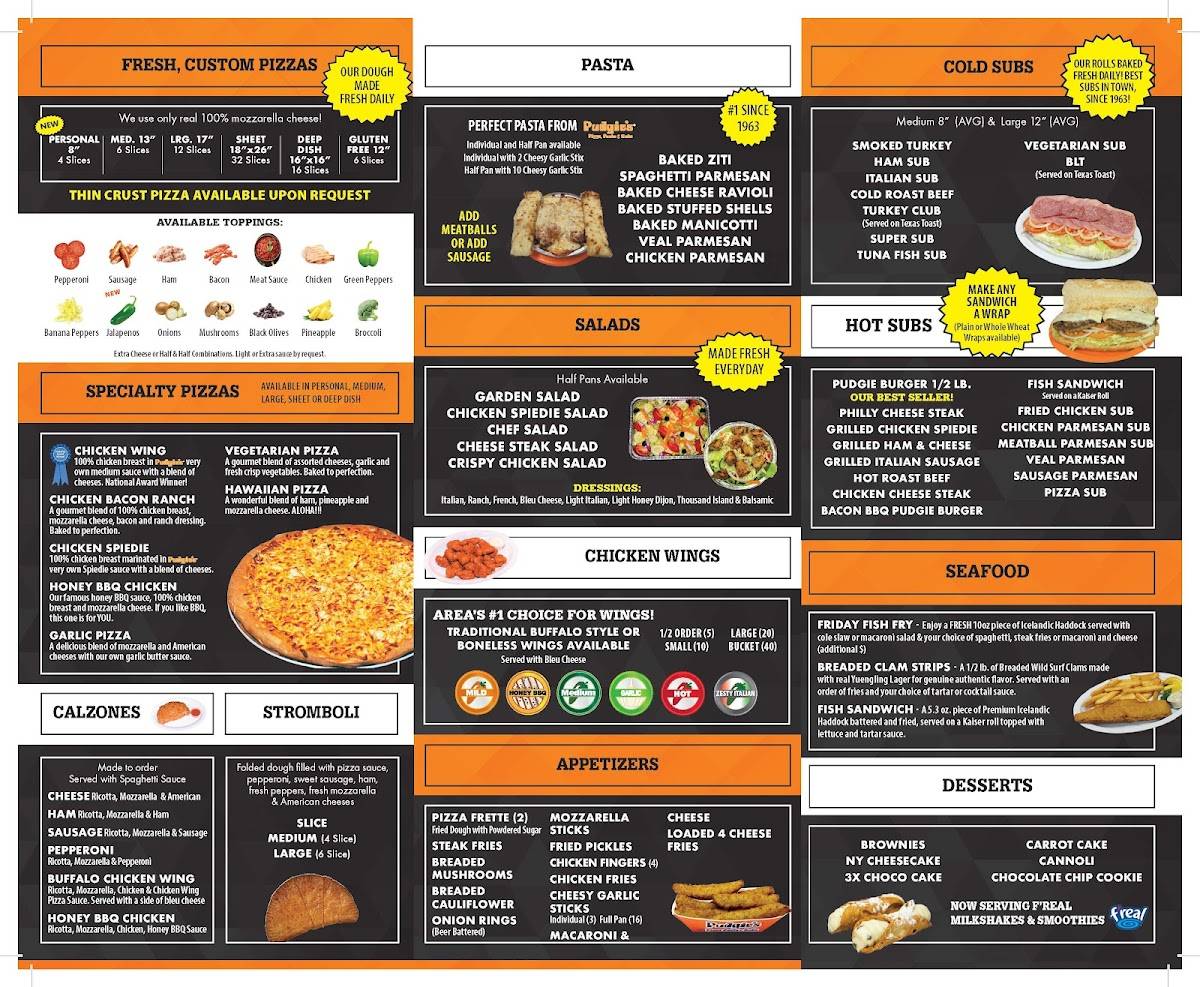Menu at Pudgie's Pizza, Pasta & Subs - Elmira pizzeria, Elmira, 350 S ...