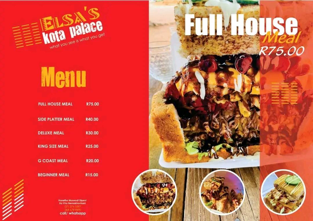 Speisekarte von Elsa's Kota Palace restaurant, Thohoyandou