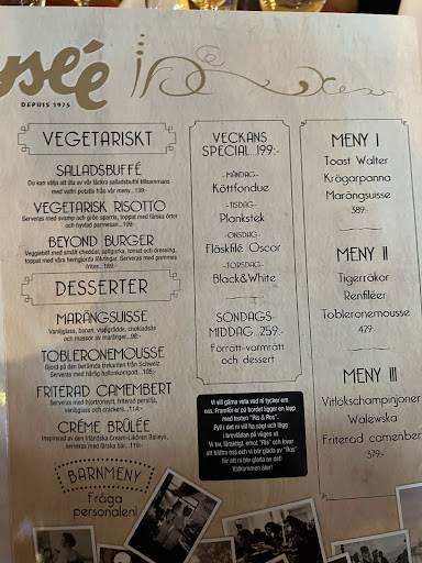 Menu at Elysee restaurant, Malmö