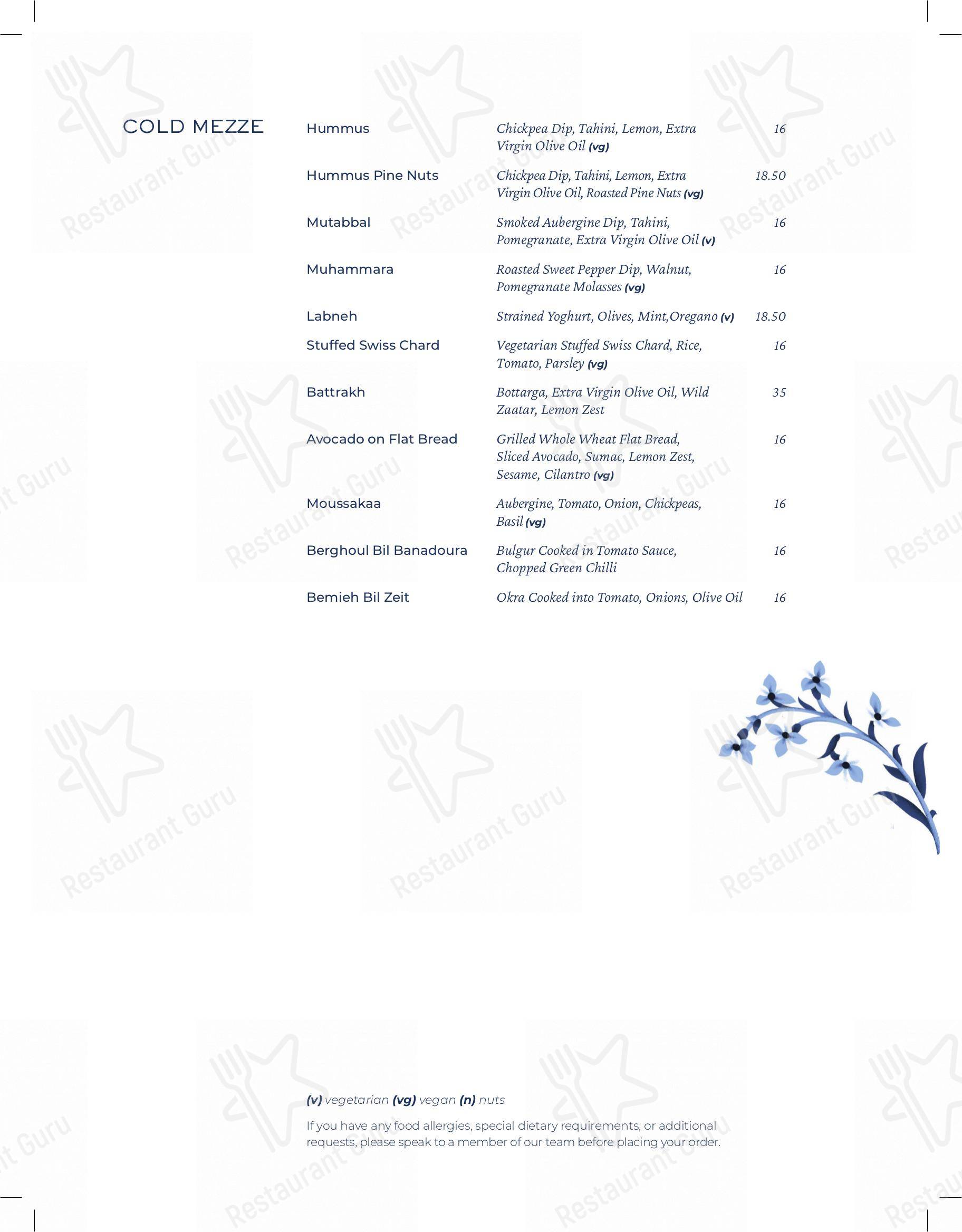 Carta del restaurante Em Sherif at Harrods, Londres