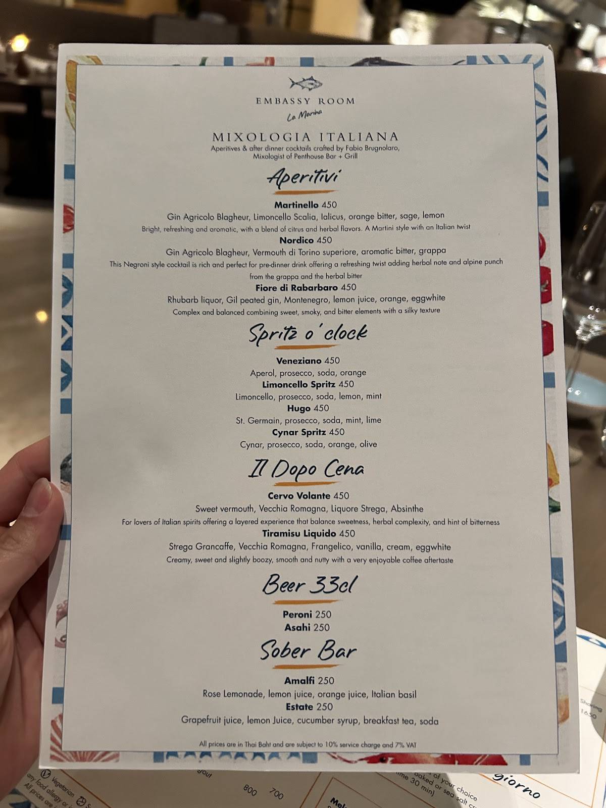 Carta del restaurante Embassy Room La Marina, Bangkok, 9th Floor Park ...