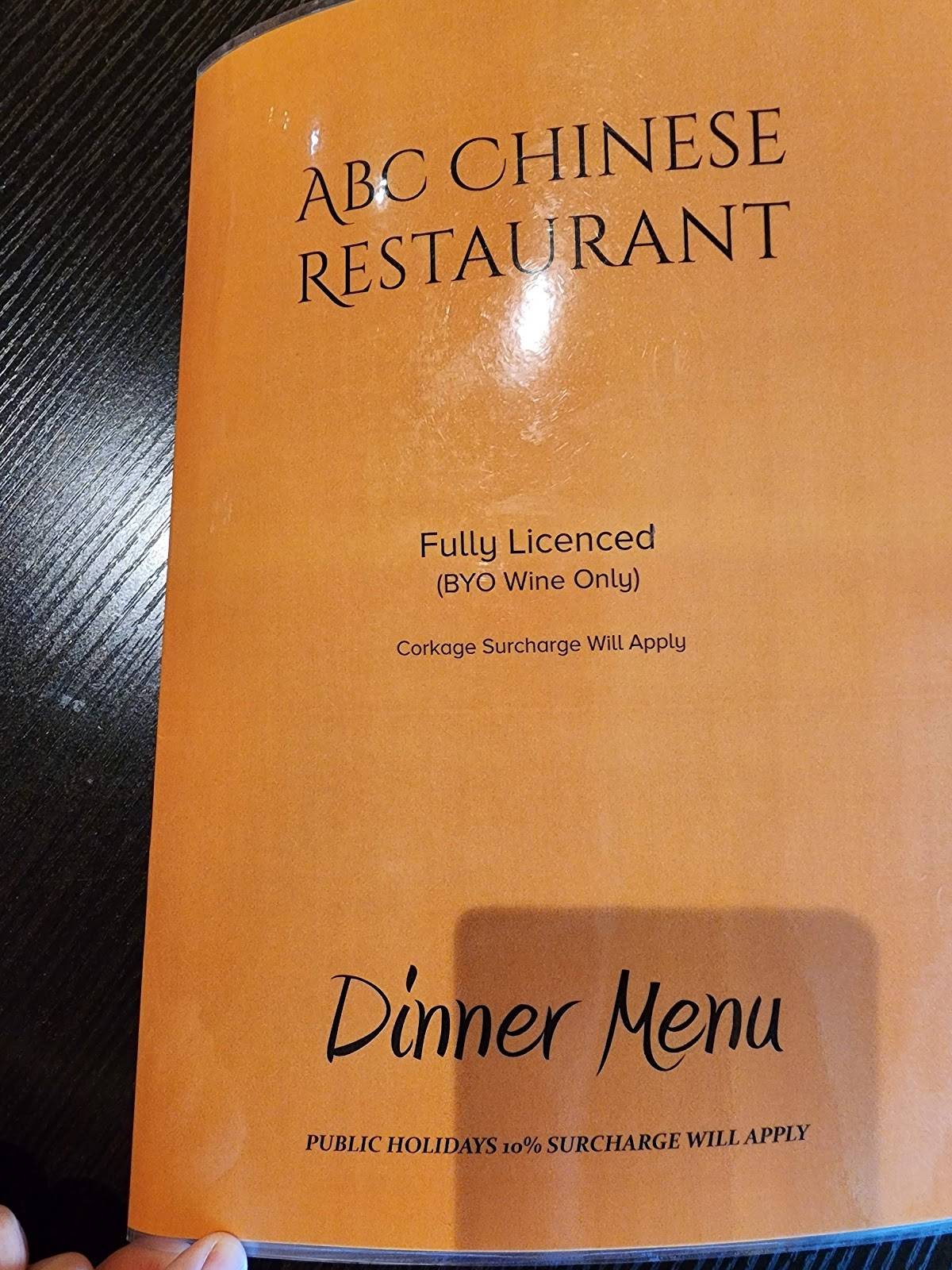 Menu at ABC restaurant, Emerald