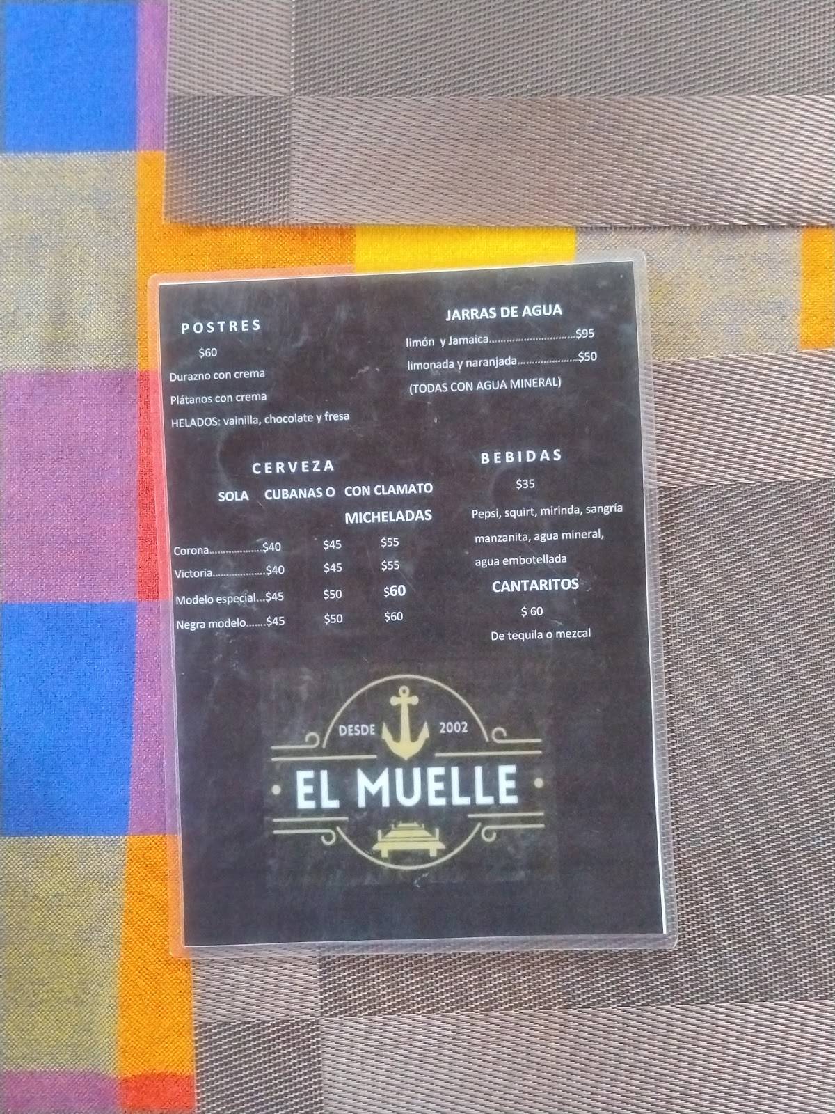 Carta del restaurante El Muelle, Emiliano Zapata, Emiliano Zapata ...