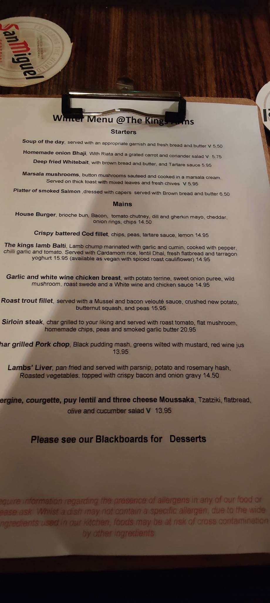 Menu at The King's Arms pub & bar, Emsworth