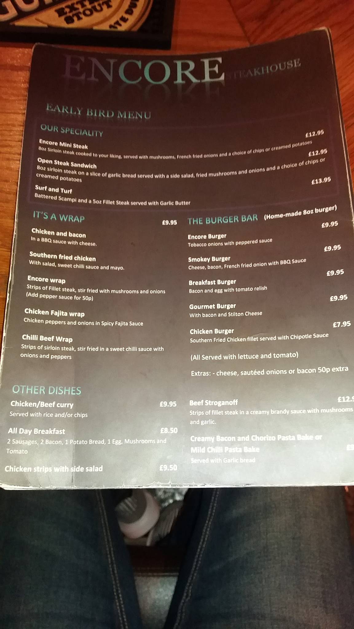 Menu at Encore Steak House steakhouse, Ballinamallard, 66 Main St