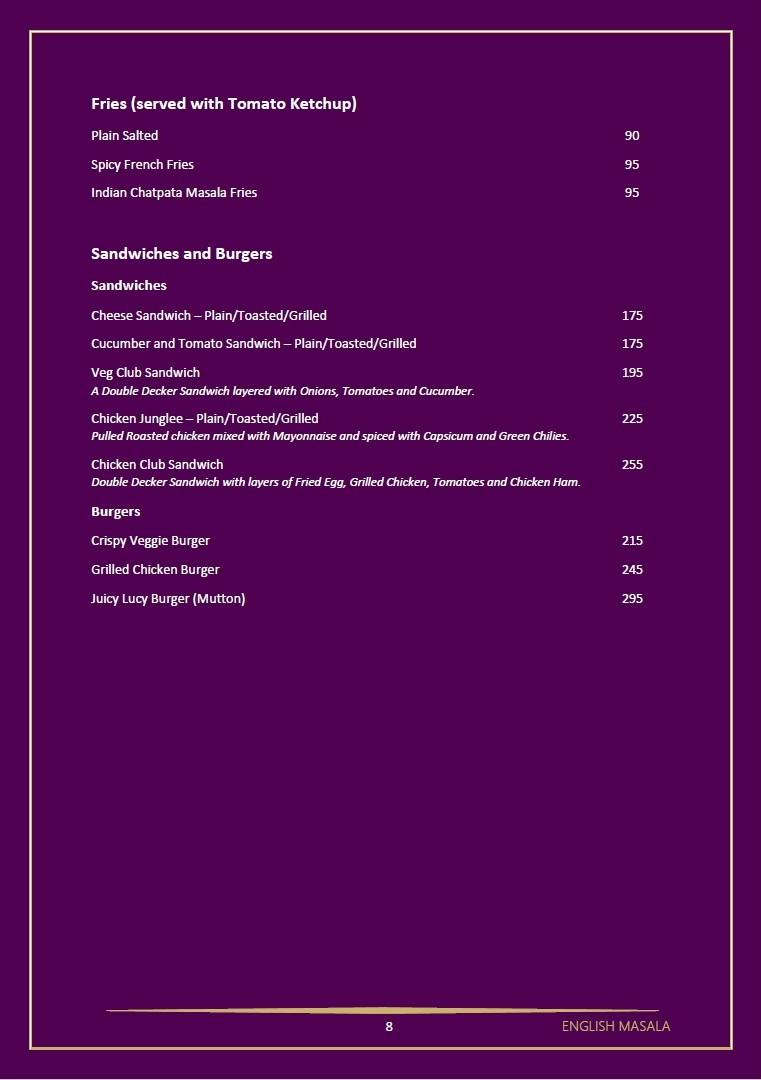 Menu at English Masala, Varanasi