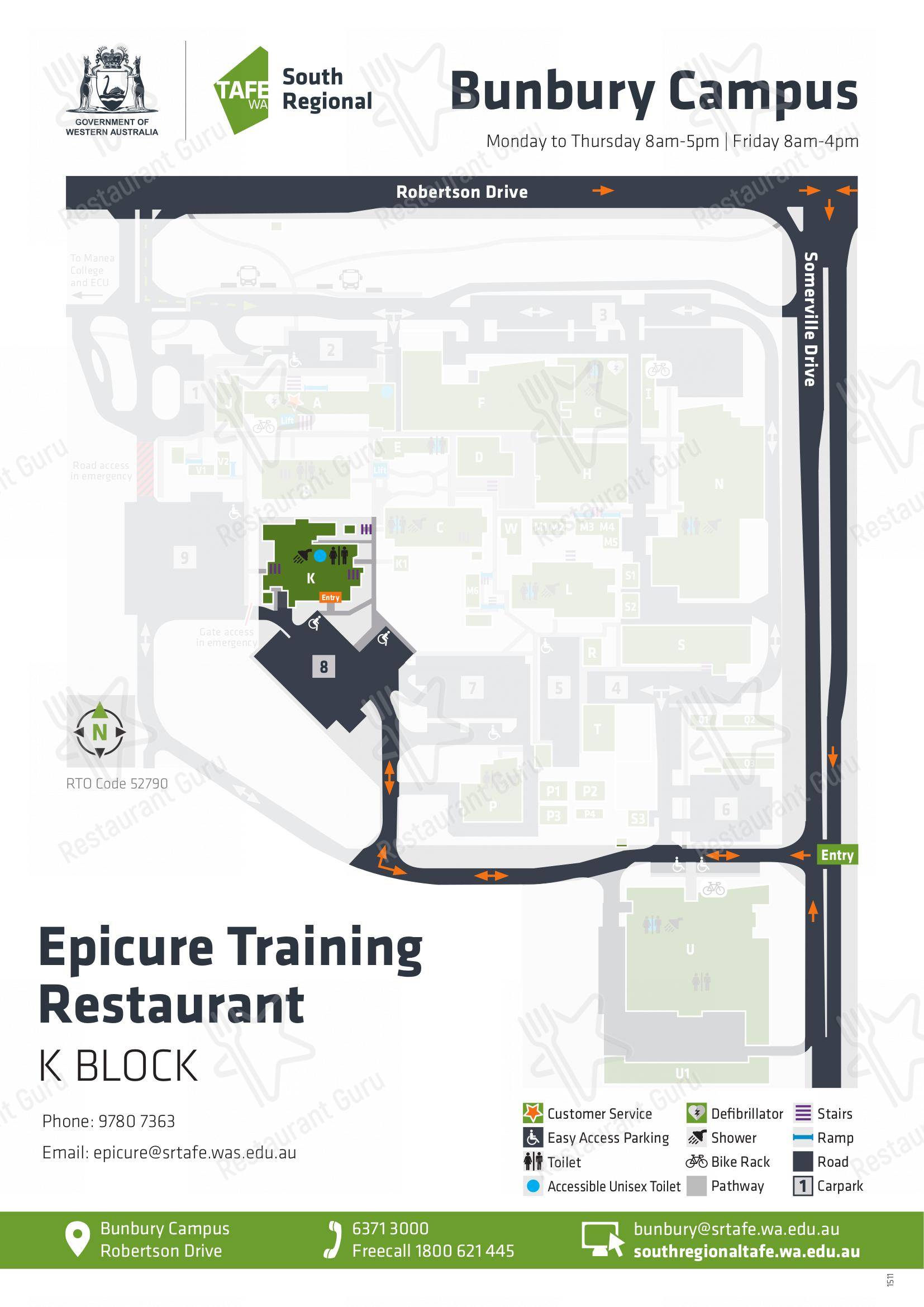 Menu at Epicure Training Restaurant, College Grove
