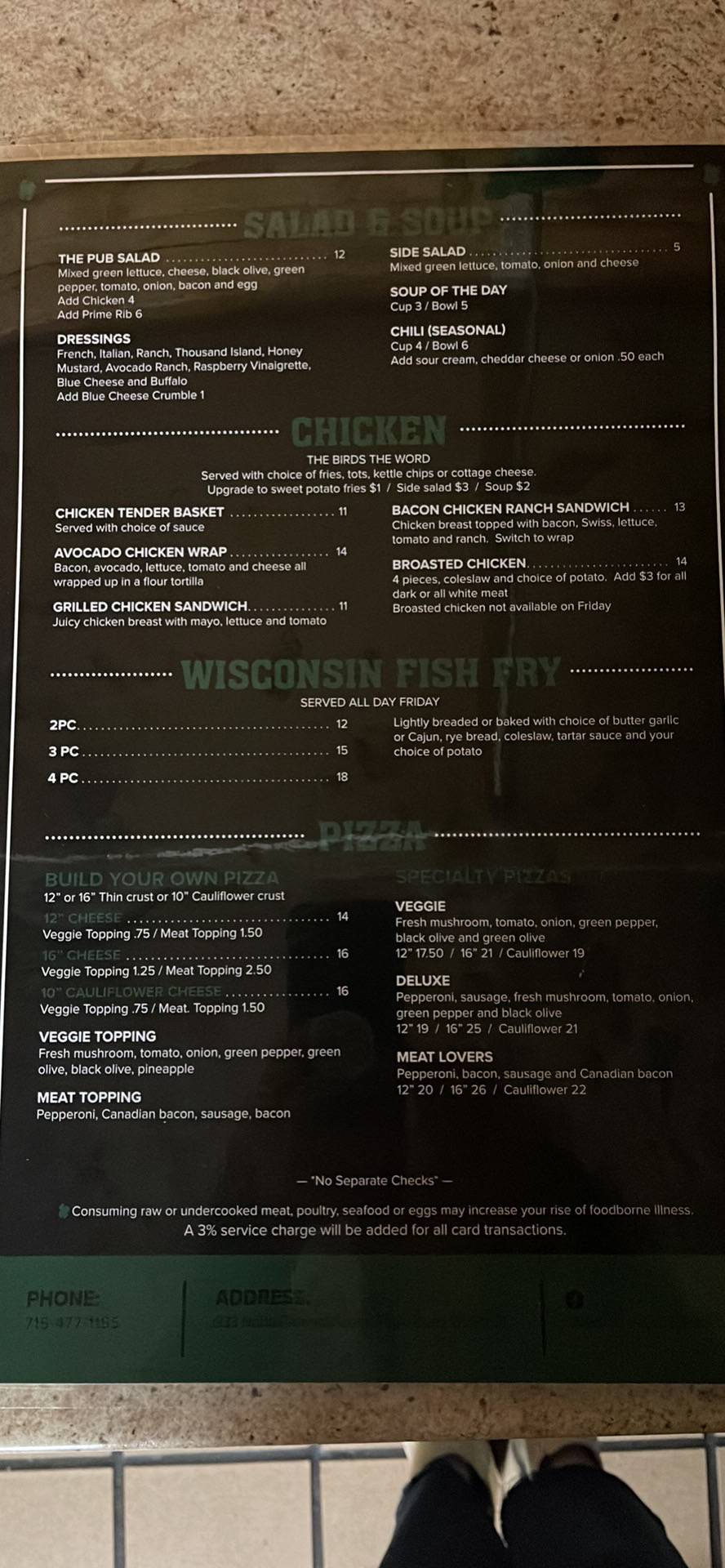 Menu at Erin's Pub 'N' Grub, Eagle River