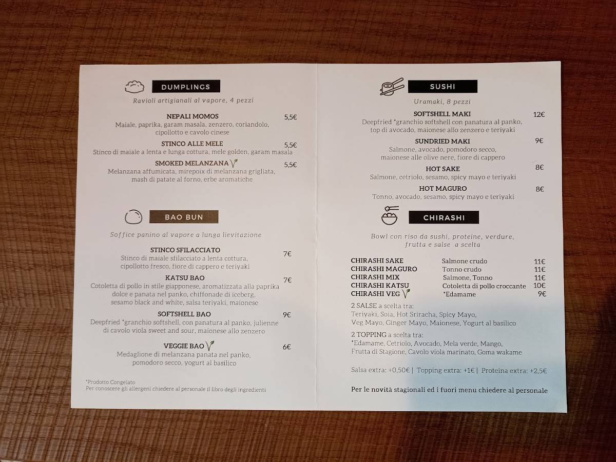 Menu at Errante restaurant, Rome