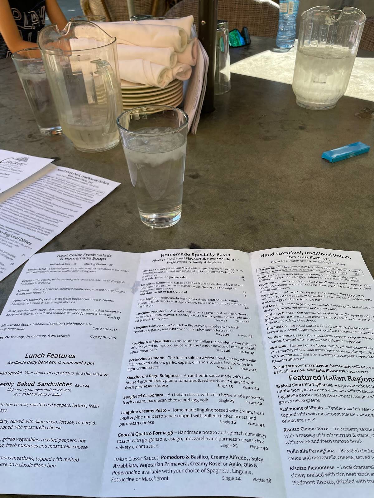 Menu at Cuckoo Trattoria and Pizzeria, Coombs